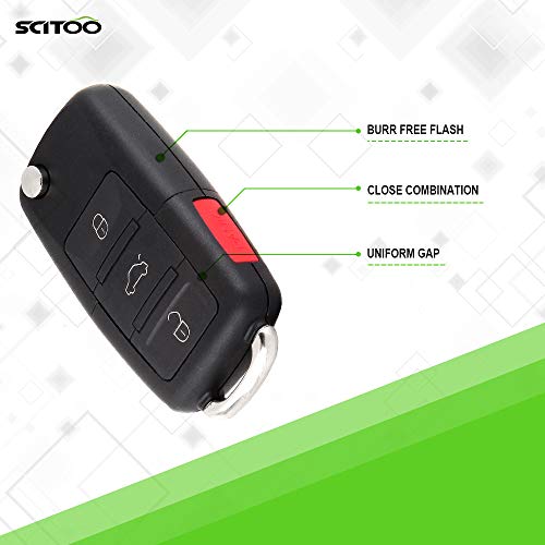 SCITOO Keyless Entry Remote Flip Key FOB Shell 1PC 4 Buttons Replacement for Volkswagen Golf Jetta Passat HLO1J0959753AM