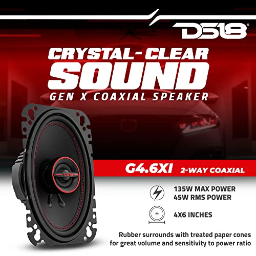 DS18 G4.6Xi GEN-X 4x6 2-Way Coaxial Speakers 135 Watts Max Power 45 Watts RMS 4-Ohm Mylar Dome Tweeters with Neodymium Magnet - Clarity Unparalled by Other Speakers in Their Class - 2 Speakers