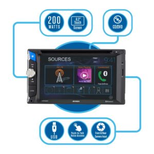 JENSEN CDR462 6.2 inch LED Multimedia Touch Screen Double Din Car Stereo | CD & DVD Player | Push to Talk Assistant | Bluetooth Hands Free Calling & Music Streaming | Backup Camera Input|USB & microSD