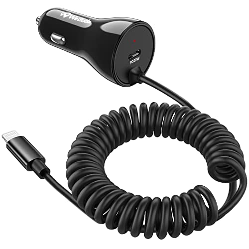 iPhone Car Charger [Apple MFi Certified], Weduda 32W Super Fast Car Phone Charger Cigarette Lighter USB Car Adapter with Build-in 6FT Coiled Lightning Cable for Apple iPhone 14/13/12/11/XR/Max,iPad