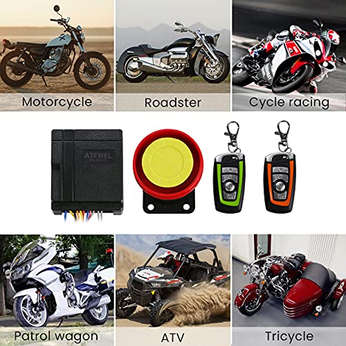 ATFWEL Waterproof Motorcycle Alarm System 12V Motorcycle Anti-Theft Alarm Security System Remote Control Horn Alarm Warner Adjustable 5 Sensitivity Levels