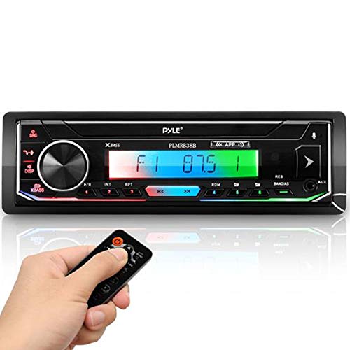 Pyle Marine Stereo Receiver Power Amplifier - AM/FM/MP3/USB/AUX/SD Card Reader Marine Stereo Receiver, Single DIN, 30 Preset Memory Stations, LCD Display with Remote Control