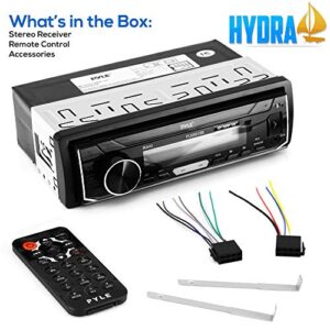 Pyle Marine Stereo Receiver Power Amplifier - AM/FM/MP3/USB/AUX/SD Card Reader Marine Stereo Receiver, Single DIN, 30 Preset Memory Stations, LCD Display with Remote Control