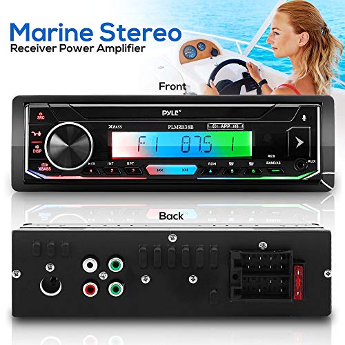 Pyle Marine Stereo Receiver Power Amplifier - AM/FM/MP3/USB/AUX/SD Card Reader Marine Stereo Receiver, Single DIN, 30 Preset Memory Stations, LCD Display with Remote Control