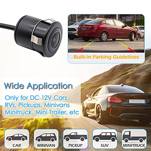 Backup Camera, 18.5mm Rear View Camera 170° View Angle, 12V CCD Reverse Camera with Parking Guidelines Mirror Image Night Vision Waterproof Parking Camera for 12V Car Mini-Truck RV SUV Minivan Camper