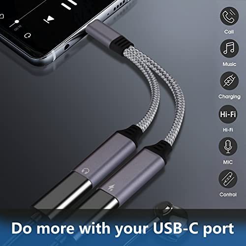 USB C Splitter, 2in1 Type C Audio Adapter , Dual USB C Headphone and Charger PD 27W Fast Charging Support Call Music for Pixel 4 3 XL, Galaxy S21 S20+ S20 Note 20 10, Xperia (Not fit Moto &Oneplus)