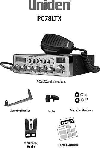 Uniden PC78LTX 40-Channel Trucker's CB Radio with Integrated SWR Meter, PA Function, Hi Cut, Mic/RF Gain, and Instant Channel 9,Silver