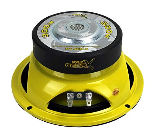 Pyle PLG64 6.5" 1200W Car Audio Mid Bass/Midrange Subwoofer Speaker Set, 2 Pair with Yellow CD P.P. Cone, 4 Ohm Impedance, and Edge Suspension