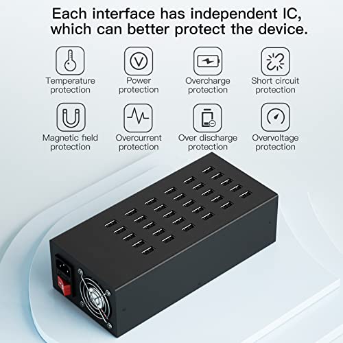 Charging Station for Multiple Devices, 30 Port 300W USB Charging Station, 30-in-1 USB Charging Hub, Multiple USB Charging Station for iPhone, iPad, Samsung, Tablets, and Other Electronics