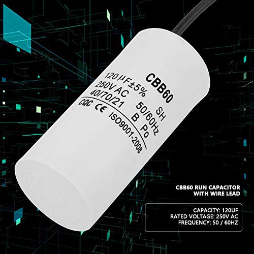 CBB60 Run Capacitor, Wire 250VAC 120uF 50/60Hz Capacitor for Motor Air Compressor