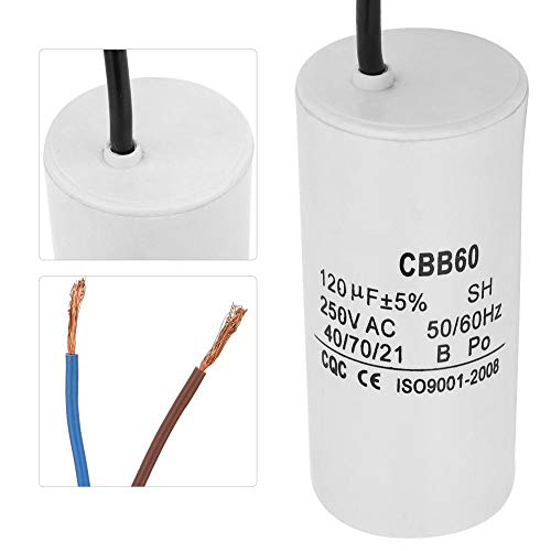 CBB60 Run Capacitor, Wire 250VAC 120uF 50/60Hz Capacitor for Motor Air Compressor