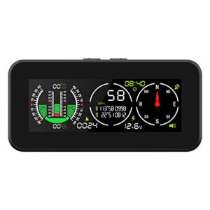 car inclinometer level tilt meter, digital hud gps speed slope meter, real-timie speed, vehicle tilt/pitch angle, battery voltage with hd lcd display for 12v off-road vehicle