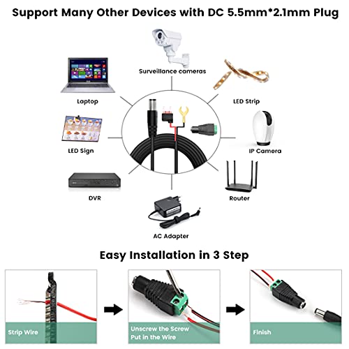 20FT DC Power Extension Cable for Vehicle Car Truck Bus Camper Backup Cameras Which are Too Far Away from Power Supply (6M)