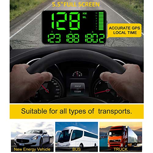 SmartCoolous C90 5.5" inch Universal HUD Head Up Display GPS Digital Speedometer Over Speed Alarm Tired Driving Warning Windshield Project for All Vehicle Bicycle Motorcycle