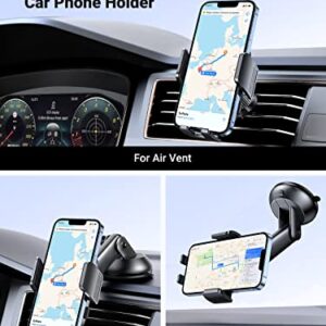 UGREEN Car Phone Holder Mount for Dashboard Windshield Air Vent 3 in 1 Universal Cell Phone Holder for Car Accessories Cradle Compatible with iPhone 14 13 12 11 Pro Max Smartphone, Strong Suction Cup