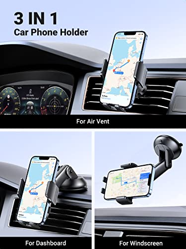 UGREEN Car Phone Holder Mount for Dashboard Windshield Air Vent 3 in 1 Universal Cell Phone Holder for Car Accessories Cradle Compatible with iPhone 14 13 12 11 Pro Max Smartphone, Strong Suction Cup