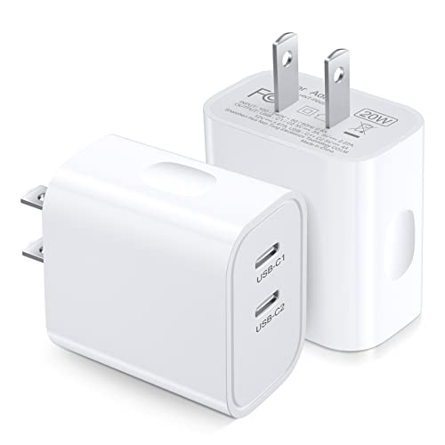 [2 Pack] USB C Charger Block, Pofesun 20W Dual Port USB C Wall Charger, Double C Fast Charger Block USB C Charging Brick Cube for iPhone 11/12/13/14/Pro Max,iPad Pro,Pixel,Samsung Galaxy,AirPods-White