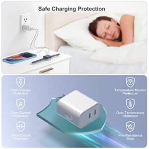 [2 Pack] USB C Charger Block, Pofesun 20W Dual Port USB C Wall Charger, Double C Fast Charger Block USB C Charging Brick Cube for iPhone 11/12/13/14/Pro Max,iPad Pro,Pixel,Samsung Galaxy,AirPods-White