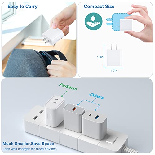 [2 Pack] USB C Charger Block, Pofesun 20W Dual Port USB C Wall Charger, Double C Fast Charger Block USB C Charging Brick Cube for iPhone 11/12/13/14/Pro Max,iPad Pro,Pixel,Samsung Galaxy,AirPods-White