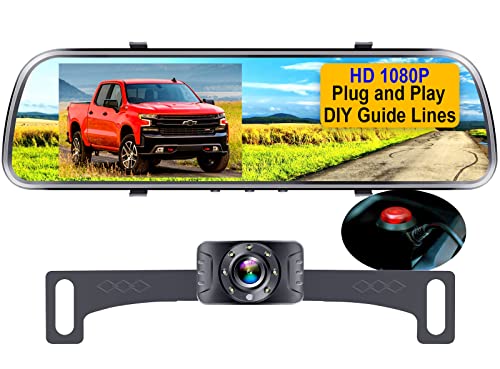 AMTIFO Backup Camera HD 1080P 4.3 Inch Monitor License Plate Rear View Mirror Cam System for Car Truck Minivan SUV Easy Installation Waterproof Clear Night Vision DIY Guide Lines A1