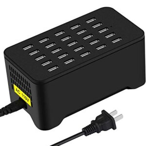 25 Ports USB Charger, 125W 25A Desktop USB Charging Station with iSmart Multiple Port, Compatible iPhone Xs Max XR X 8 7 Plus, iPad Pro Air Mini, Galaxy S9 S8 S7 Edge, Tablet and More (Black)