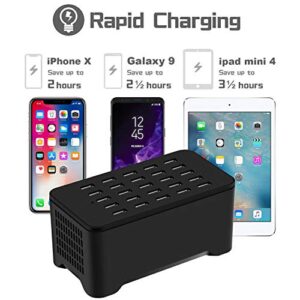 25 Ports USB Charger, 125W 25A Desktop USB Charging Station with iSmart Multiple Port, Compatible iPhone Xs Max XR X 8 7 Plus, iPad Pro Air Mini, Galaxy S9 S8 S7 Edge, Tablet and More (Black)