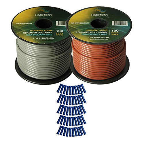 Harmony Audio Primary Single Conductor 16 Gauge Power or Ground Wire - 2 Rolls - 200 Feet - Gray & Brown for Car Audio/Trailer/Model Train/Remote