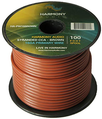 Harmony Audio Primary Single Conductor 16 Gauge Power or Ground Wire - 2 Rolls - 200 Feet - Gray & Brown for Car Audio/Trailer/Model Train/Remote