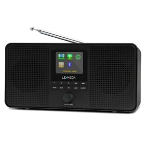 lemega ir4s stereo wifi internet radio,fm digital radio, spotify connect, bluetooth speaker, dual alarms clock, 40 presets, headphone-output, batteries or mains powered – black finish