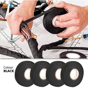 (4PACK) Wire Loom Harness Tape - High Adhesive Force Wiring Harness Cloth Tape,Black Adhesive Fabric Tape,Advanced Heat-Resistant Interior Wiring Harness Tape（19mm X 15m）