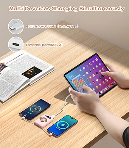 TTVCER Portable Charger 10000mAh, 22.5W USB C Small Cute Power Bank Fast Charging Compact Battery Pack with Built in 2 Cables and Precise led Digital Display,Compatible with iPhone,Tablet,Samsung