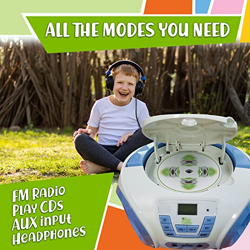 TinyGeeks Tunes Kids Boombox CD Player for Kids New 2022 + FM Radio + Batteries Included + Cute white Radio cd Player with Speakers for Kids and Toddlers