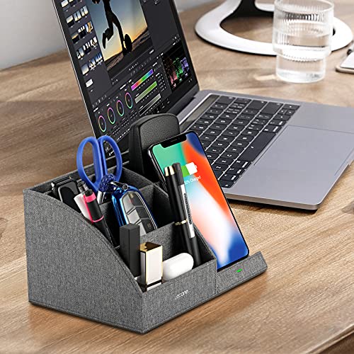 Lecone 10W Fast Wireless Charger with Desk Organizer Qi Certified Fabric Induction Charger Stand Pen Pencil Holder Compatible iPhone SE 2020/11/Xs MAX/XR/XS/X/8/8, Samsung S20/S10/S9/S8/Note 10