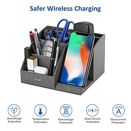 Lecone 10W Fast Wireless Charger with Desk Organizer Qi Certified Fabric Induction Charger Stand Pen Pencil Holder Compatible iPhone SE 2020/11/Xs MAX/XR/XS/X/8/8, Samsung S20/S10/S9/S8/Note 10