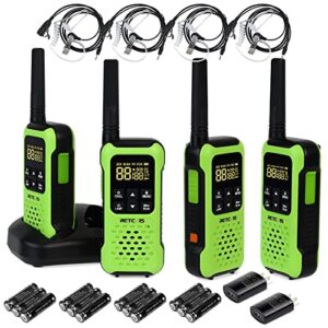 retevis rt49p floating walkie talkie, ip67 portable two-way radios, waterproof walkie talkies rechargeable, noaa, flashlight sos handheld radios with headset for golf, fishing, hunting(4 pack)