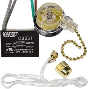 hqrp kit ceiling fan capacitor cbb61 5uf+5uf 4-wire ul-listed and 3-speed fan switch