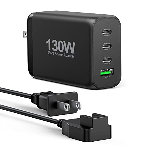 【2023 New】 130W USB C Wall Charger Station PD 100W Type C 65W PPS 45W GaN Super Fast Charging Power Adapter AC Cable for MacBook Pro/Air Pixel ThinkPad Dell XPS iPad Pro iPhone Samsung Galaxy Note