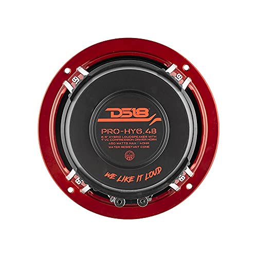 DS18 PRO-HY6.4B 6.5" Hybrid Mid-Range Car Audio Loudspeaker with 1" VC Built-in Compression Driver Horn and Water Resistant Cone 450W Max 225W RMS 4 Ohms (1 Speaker)