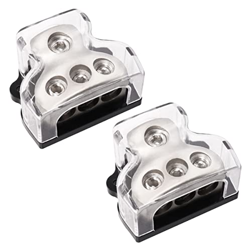 Seamaka 2PCS 3 Way Power Distribution Block,1x 0 Gauge in,3X 4 Gauge Out,Amp Distribution Connecting Block for Car Audio Splitter O-073-2PCS