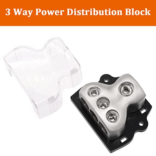 Seamaka 2PCS 3 Way Power Distribution Block,1x 0 Gauge in,3X 4 Gauge Out,Amp Distribution Connecting Block for Car Audio Splitter O-073-2PCS