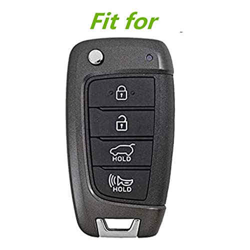 WFMJ Black Leather for Hyundai Kona 2018 2019 2020 2021 4 Buttons Flip Smart Key Fob Case Cover Chain