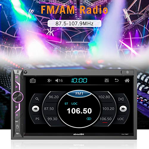 7 inch Double Din Digital Media Car Stereo Receiver,aboutBit Bluetooth 5.0 Touch Screen Car Radio MP5 Player Support Rear/Front-View Camera, AM/FM/MP3/USB/Subwoofer,Aux Input,Mirror Link