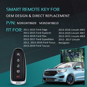 HelloAuto Key Fob for Ford Explorer Edge 2011-2015 Flex Taurus 2013-2019 Expedition Focus Lincoln MKS MKX MKT Navigator Smart Remote Keyless Entry Self-Programming Key FCC ID: M3N5WY8609