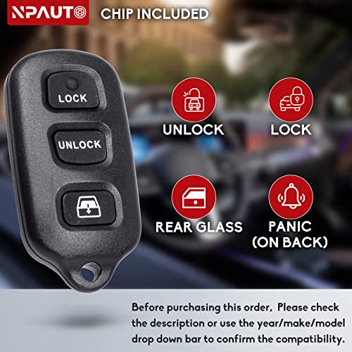 NPAUTO 2-Pack Key Fob Replacement for Toyota 4Runner 1999 2000 01 02 03 04 05 06 07 2008 2009 | Toyota Sequoia 2001-2008 Keyless Entry Remote Car Key Fobs (HYQ12BAN, HYQ12BBX, HYQ1512Y)