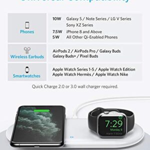 Anker Wireless Charging Station, 2 in 1 PowerWave+ Pad with Holder for Apple Watch 5/4/3/2, Wireless Charger for iPhone 13, 12, 12 Pro Max, 11, AirPods (Watch Charging Cable & AC Adapter Not Included)