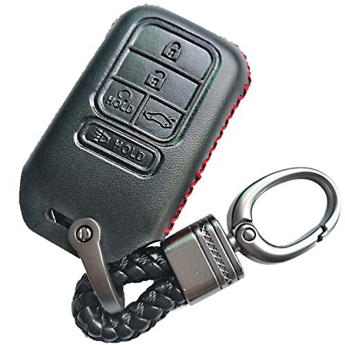 Black Leather Cover Key Fob Case Protector Jacket Remote Holder For 2016 2017 2018 2019 2020 2021 Honda Accord Civic CR-V CRV Pilot EX EX-L Touring Premium