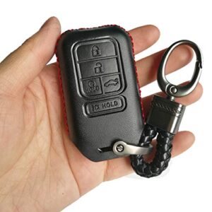 Black Leather Cover Key Fob Case Protector Jacket Remote Holder For 2016 2017 2018 2019 2020 2021 Honda Accord Civic CR-V CRV Pilot EX EX-L Touring Premium