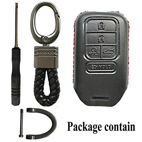 Black Leather Cover Key Fob Case Protector Jacket Remote Holder For 2016 2017 2018 2019 2020 2021 Honda Accord Civic CR-V CRV Pilot EX EX-L Touring Premium