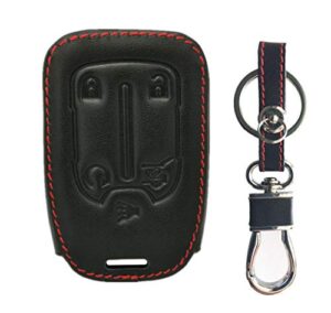 kawihen leather key fob case cover compatible with for 2017 2018 2019 2020 chevrolet chevy silverado suburban tahoe gmc acadia sierra terrain yukon hyq1aa 1551a-aa 13508275a 13584502(5 buttons)