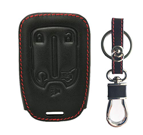 KAWIHEN Leather Key Fob Case Cover Compatible with for 2017 2018 2019 2020 Chevrolet Chevy Silverado Suburban Tahoe GMC Acadia Sierra Terrain Yukon HYQ1AA 1551A-AA 13508275A 13584502(5 Buttons)